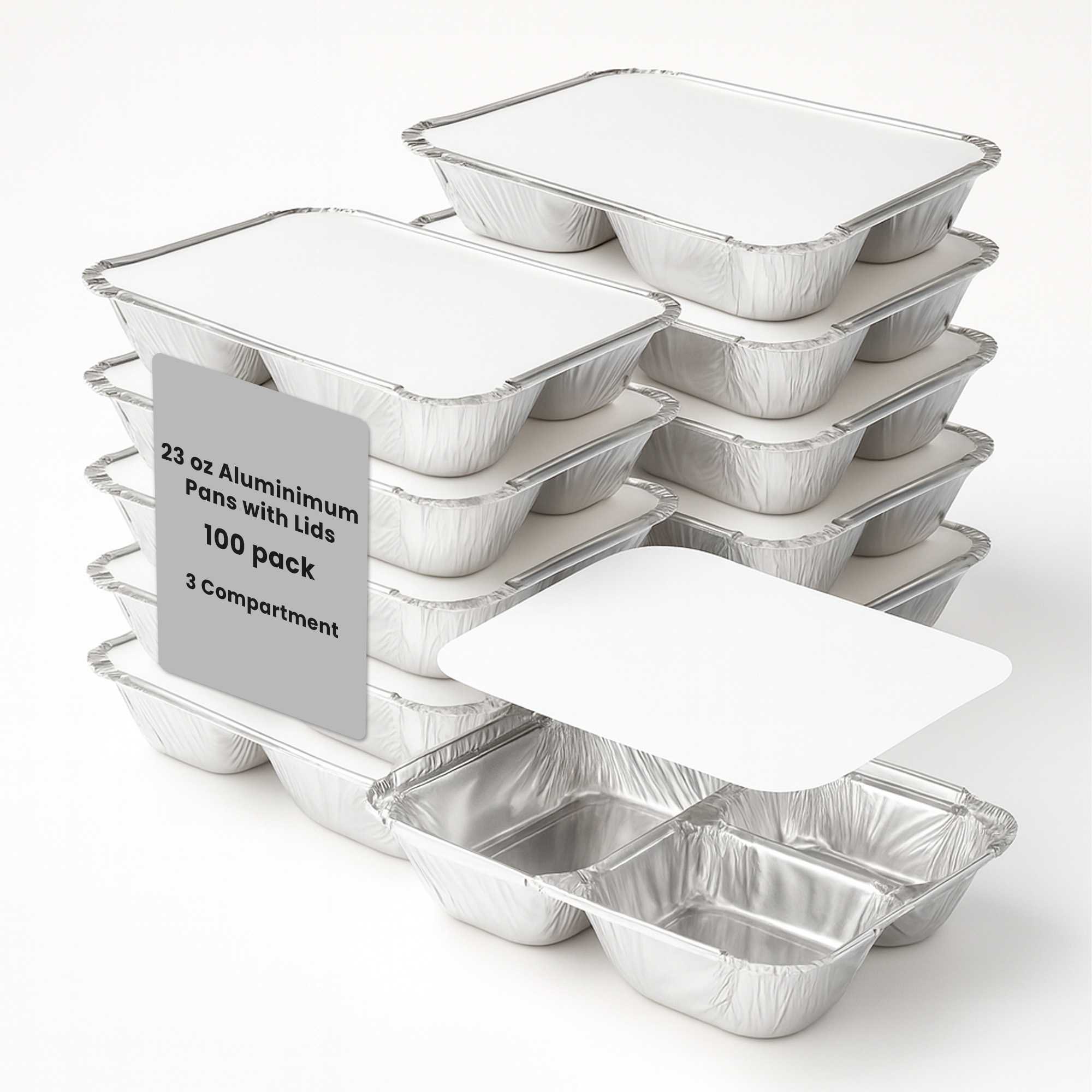 Foil Lux 23 oz Rectangle Silver Aluminum Take Out Tray - with Lid, 3 ...