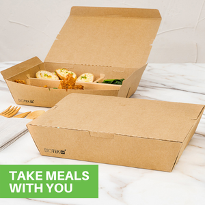 Bio Tek 51 oz Rectangle Kraft Paper Bento Box - 3-Compartment - 9 1/2 ...