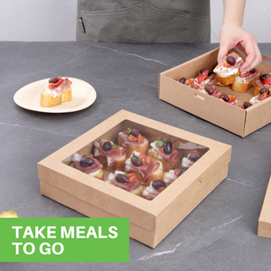 Cater Tek Square Kraft Paper Catering Box - with Window Lid - 9" x 9" x ...