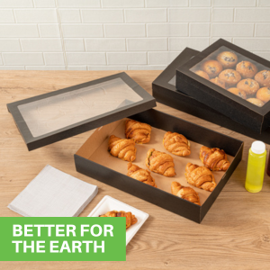 Cater Tek Rectangle Kraft Paper Catering Box - with Window Lid - 14 1/4 ...