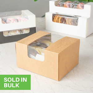 Pastry Tek Black Paper Pastry / Cake Box - with Window - 6 1/4" x 6 1/4 ...