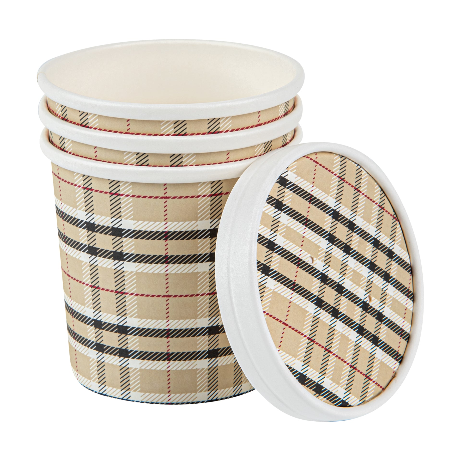 Bio Tek 12 oz Round Plaid Paper Soup Container - 3 1/2" x 3 1/2" x 3 1/ ...