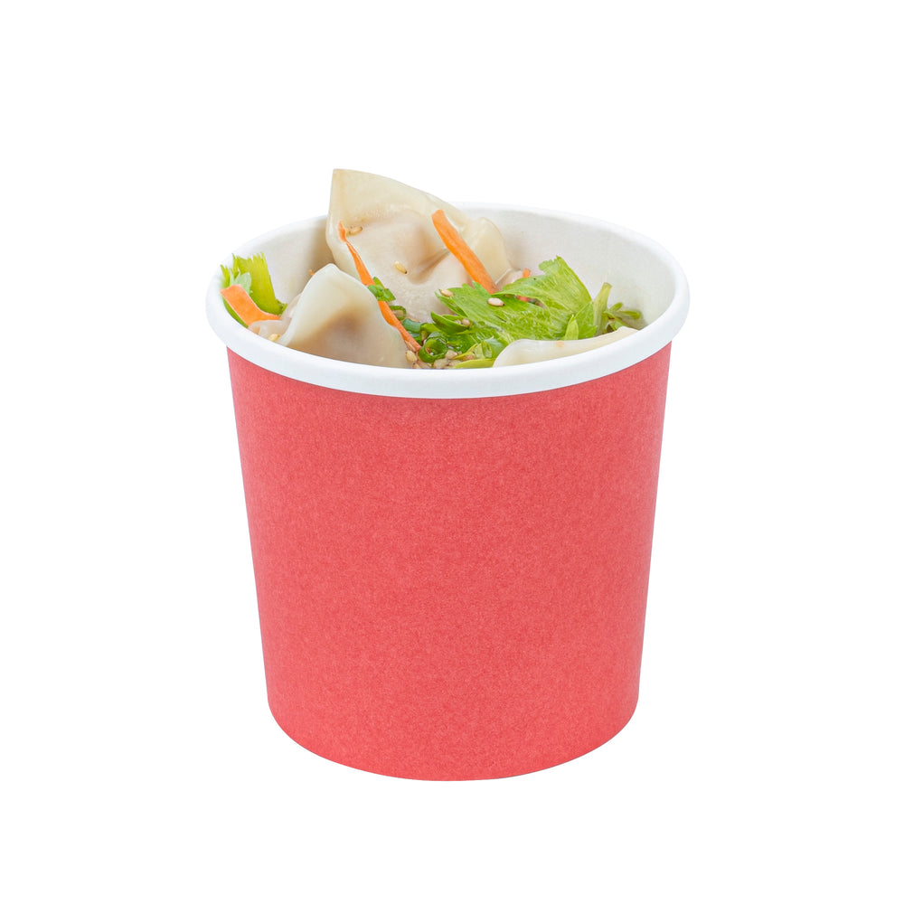 Bio Tek 12 oz Round Red Paper Soup Container - 3 1/2" x 3 1/2" x 3 1/2 ...
