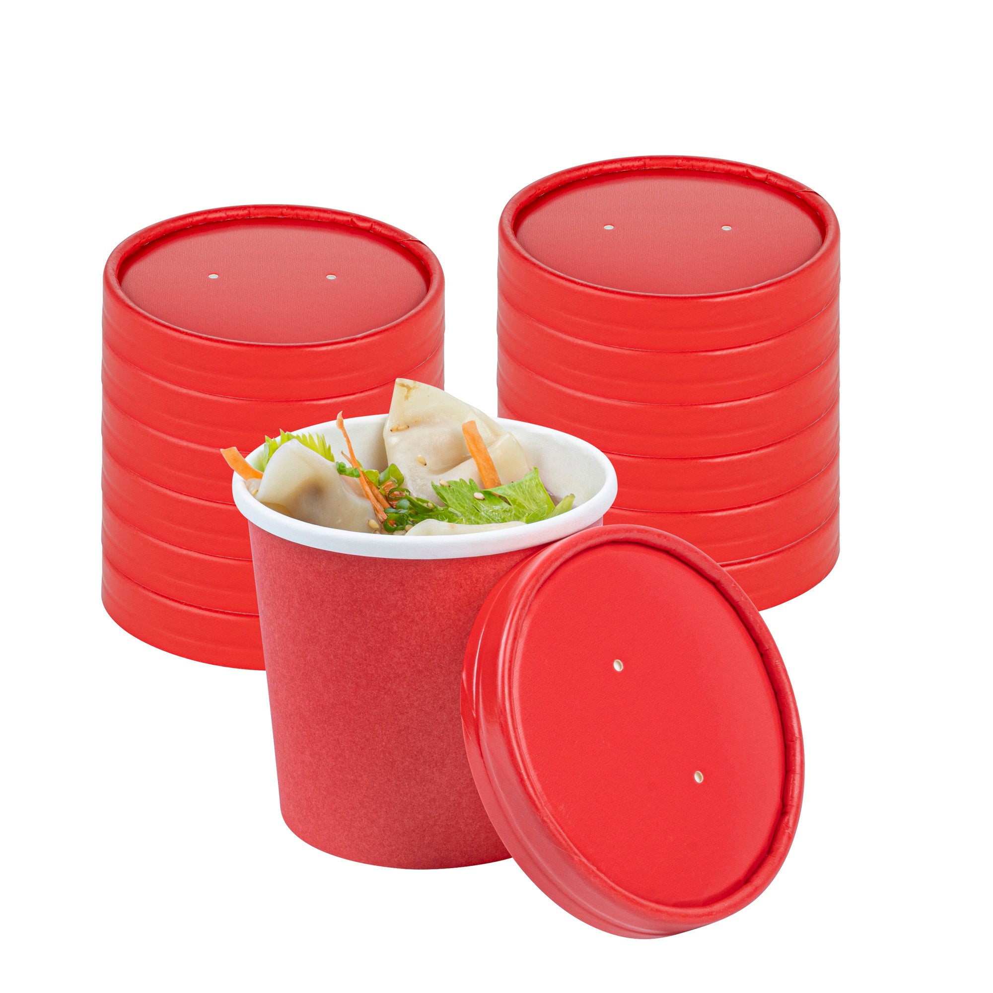 Bio Tek Round Red Paper Soup Container Lid - Fits 12 oz - 200 count box