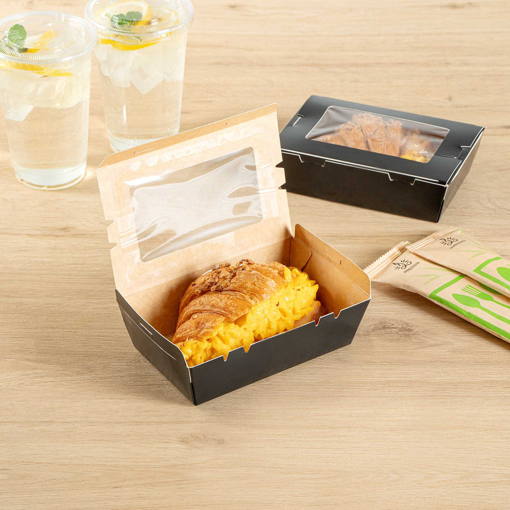 Cafe Vision 21 oz Black Paper Small Take Out Container - Hinge Lock - 6 ...