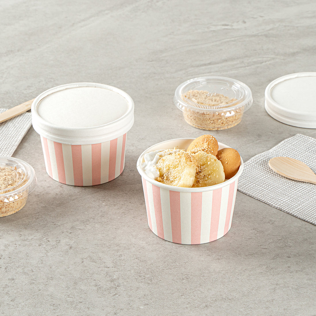 Coppetta 4 oz Round Pink and White Stripe Paper To Go Cup - 3" x 3" x 2 ...