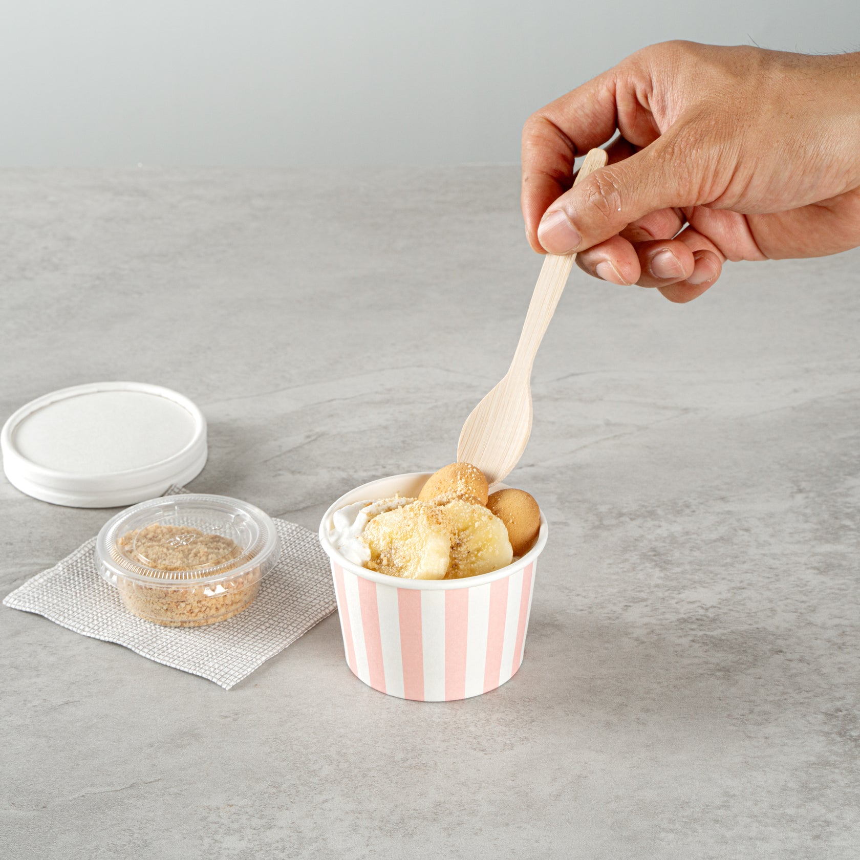 Coppetta 4 oz Round Pink and White Stripe Paper To Go Cup - 3" x 3" x 2 ...