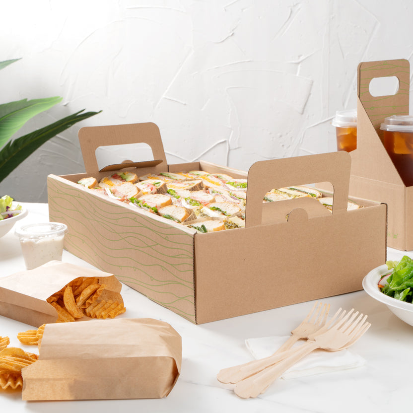 Cater Tek Rectangle Kraft and Green Paper Catering Tray - with Cover ...