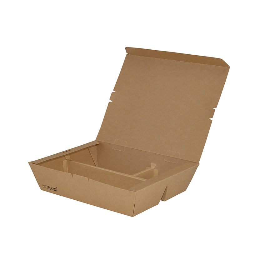 Bio Tek 51 oz Rectangle Kraft Paper Bento Box - 3-Compartment - 9 1/2 ...