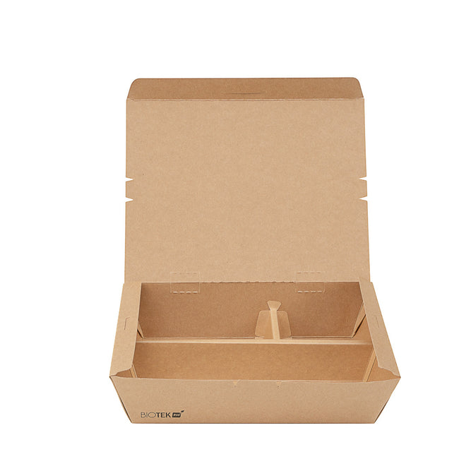 Bio Tek 51 oz Rectangle Kraft Paper Bento Box - 3-Compartment - 9 1/2 ...