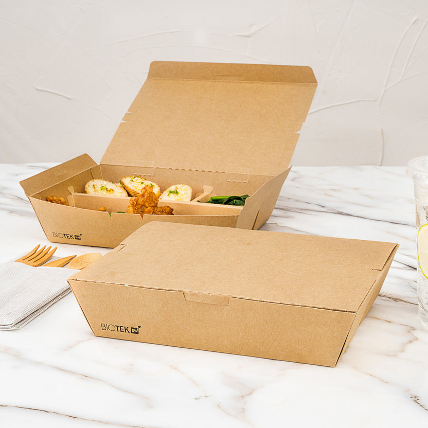 Bio Tek 51 oz Rectangle Kraft Paper Bento Box - 3-Compartment - 9 1/2 ...