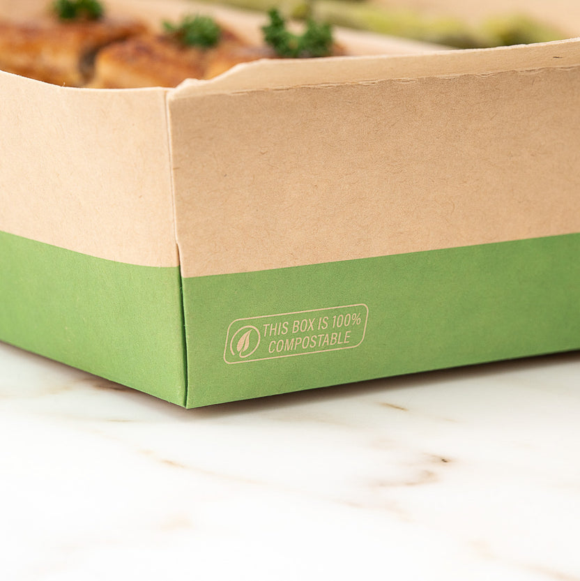 Eco Tek 78 oz Rectangle Kraft and Green Paper Bento Box - 3-Compartment ...