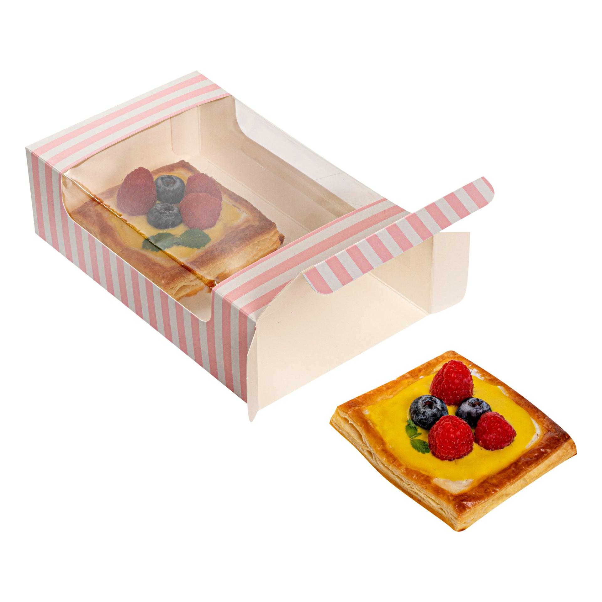 Pastry Tek Pink and White Stripe Paper Pastry / Cake Box - with Window ...