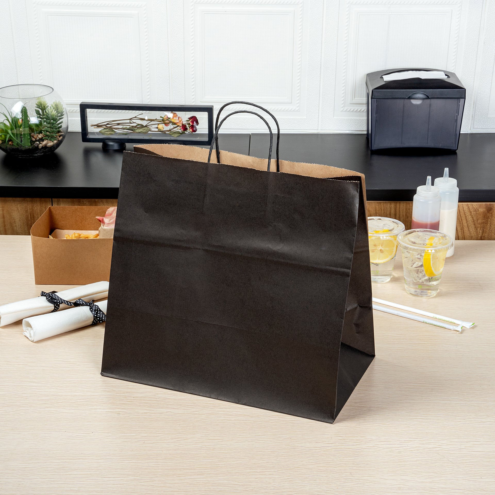 Saving Nature Black Paper Retail Bag - with Handles - 14 1/4" x 8 1/4 ...