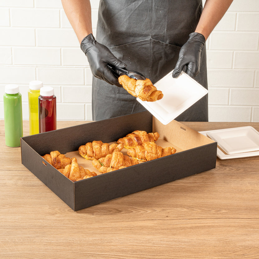 Cater Tek Rectangle Black Paper Catering Box - with Window Lid - 18" x ...