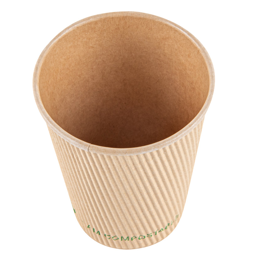 Sustain 12 oz Kraft Paper Coffee Cup - Compostable, Ripple Wall - 3 1/2 ...