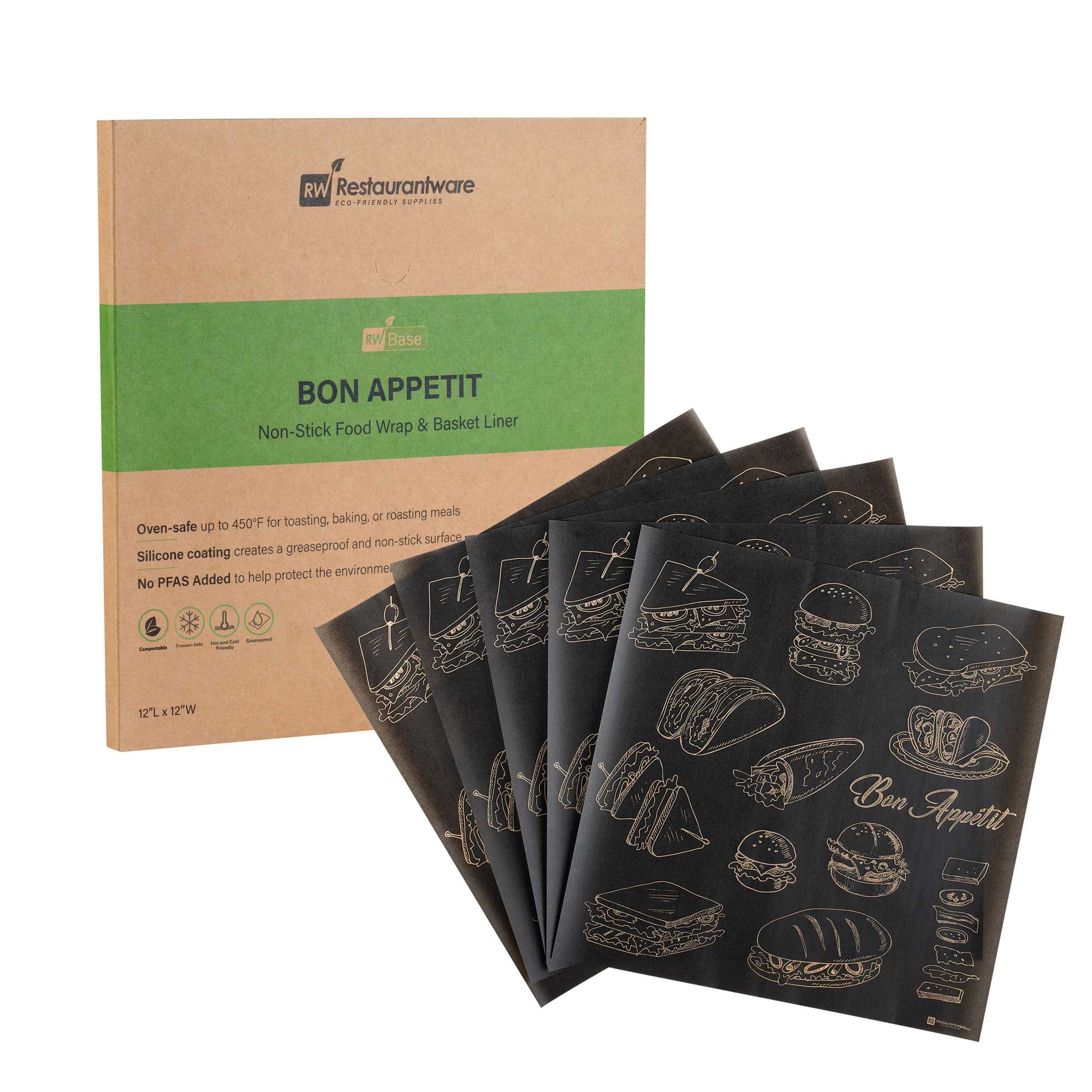 Chef 101 No PFAS Added Black Paper Bakery Wrap and Basket Liner - Bon ...