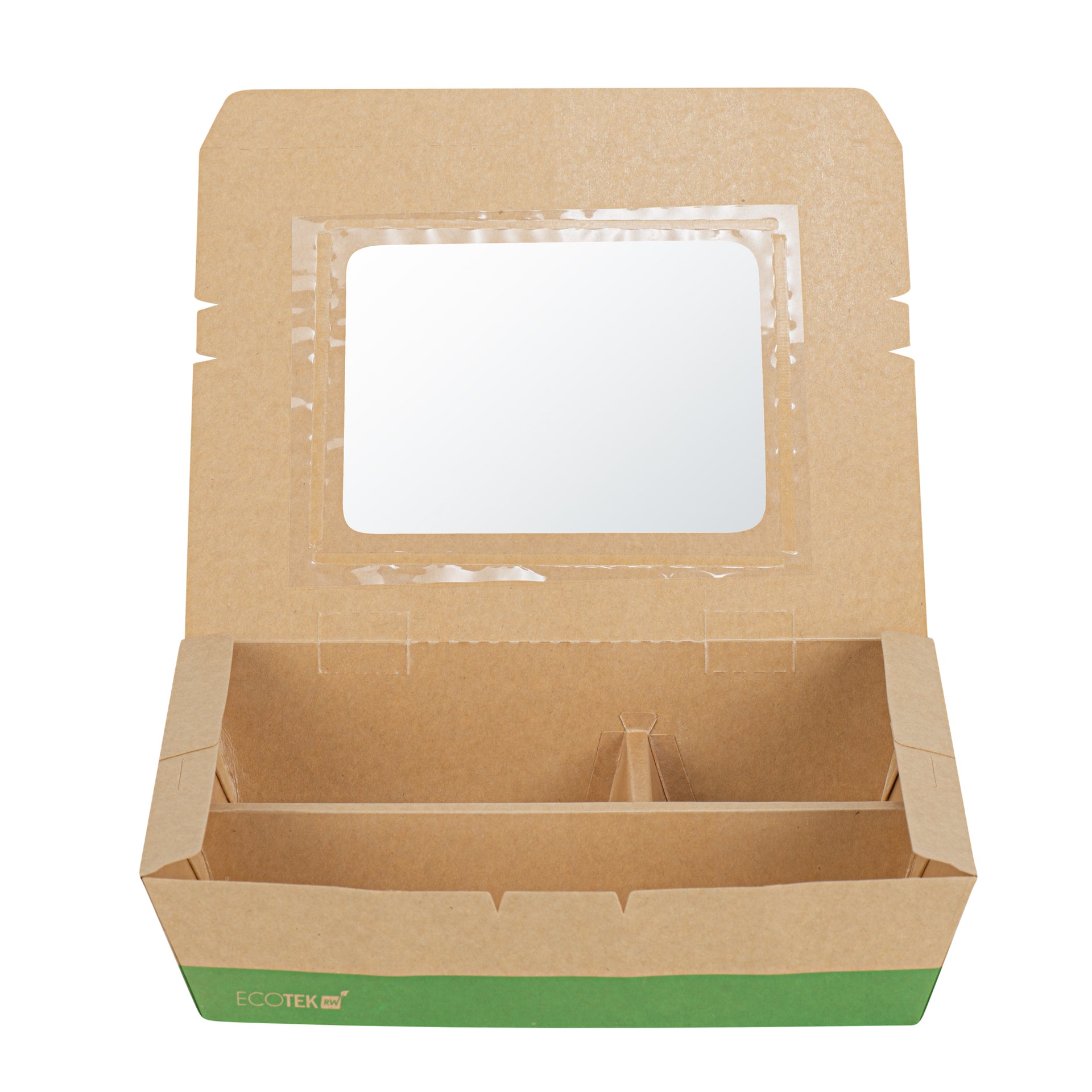 Eco Tek 51 oz Kraft and Green Paper Bento Box - with PLA Window, 3 ...