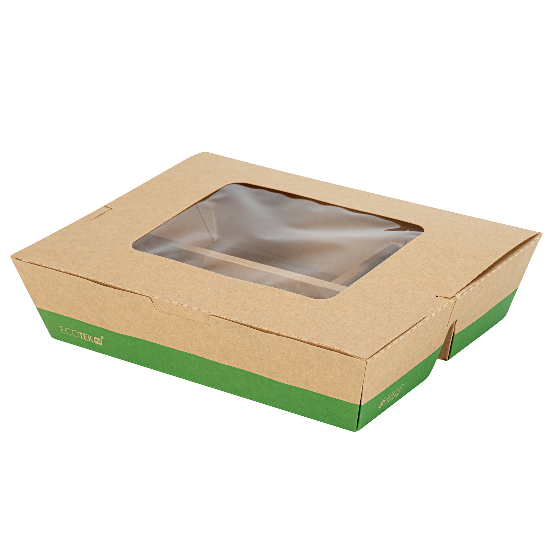 Eco Tek 51 oz Kraft and Green Paper Bento Box - with PLA Window, 3 ...