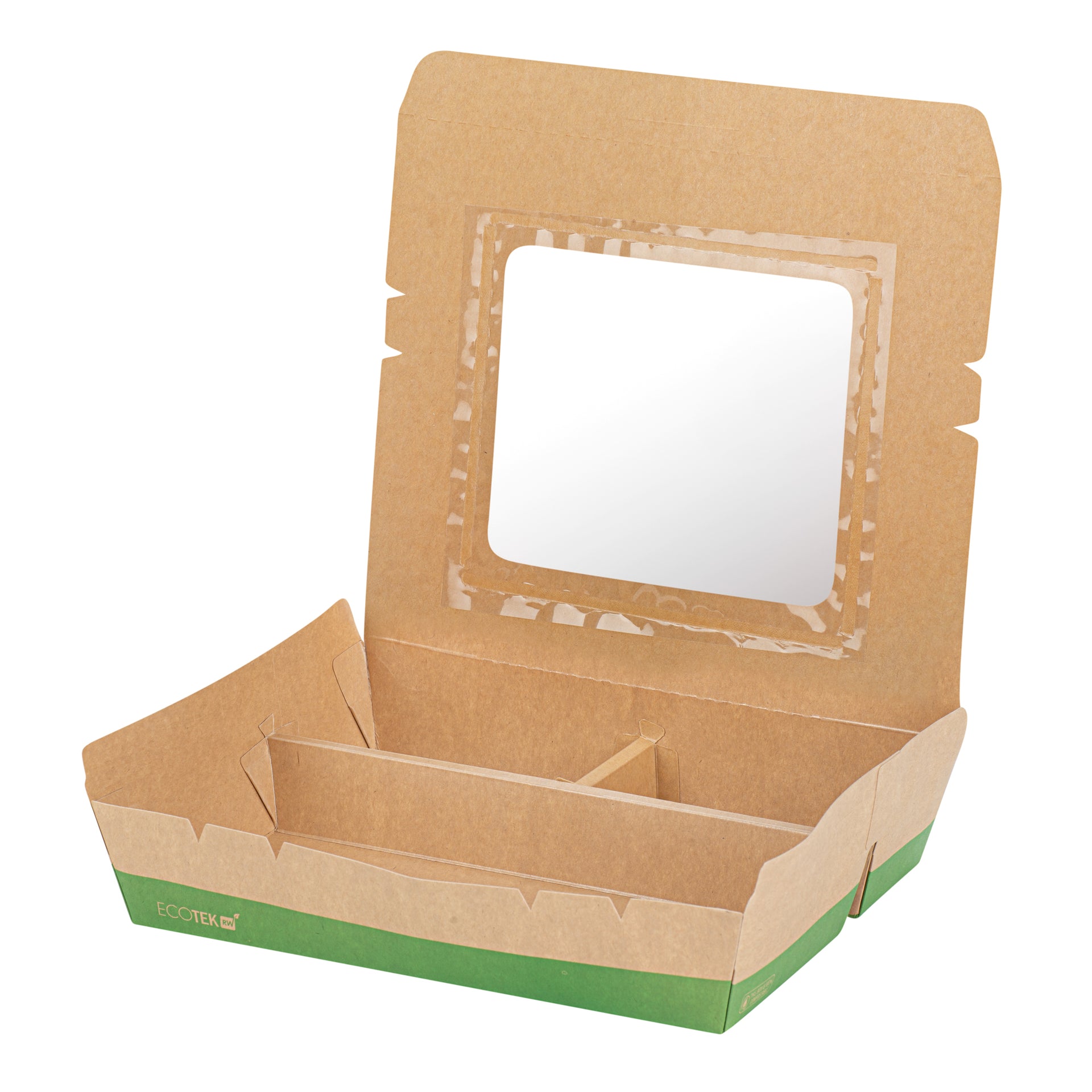 Eco Tek 78 oz Kraft and Green Paper Bento Box - with PLA Window, 3 ...