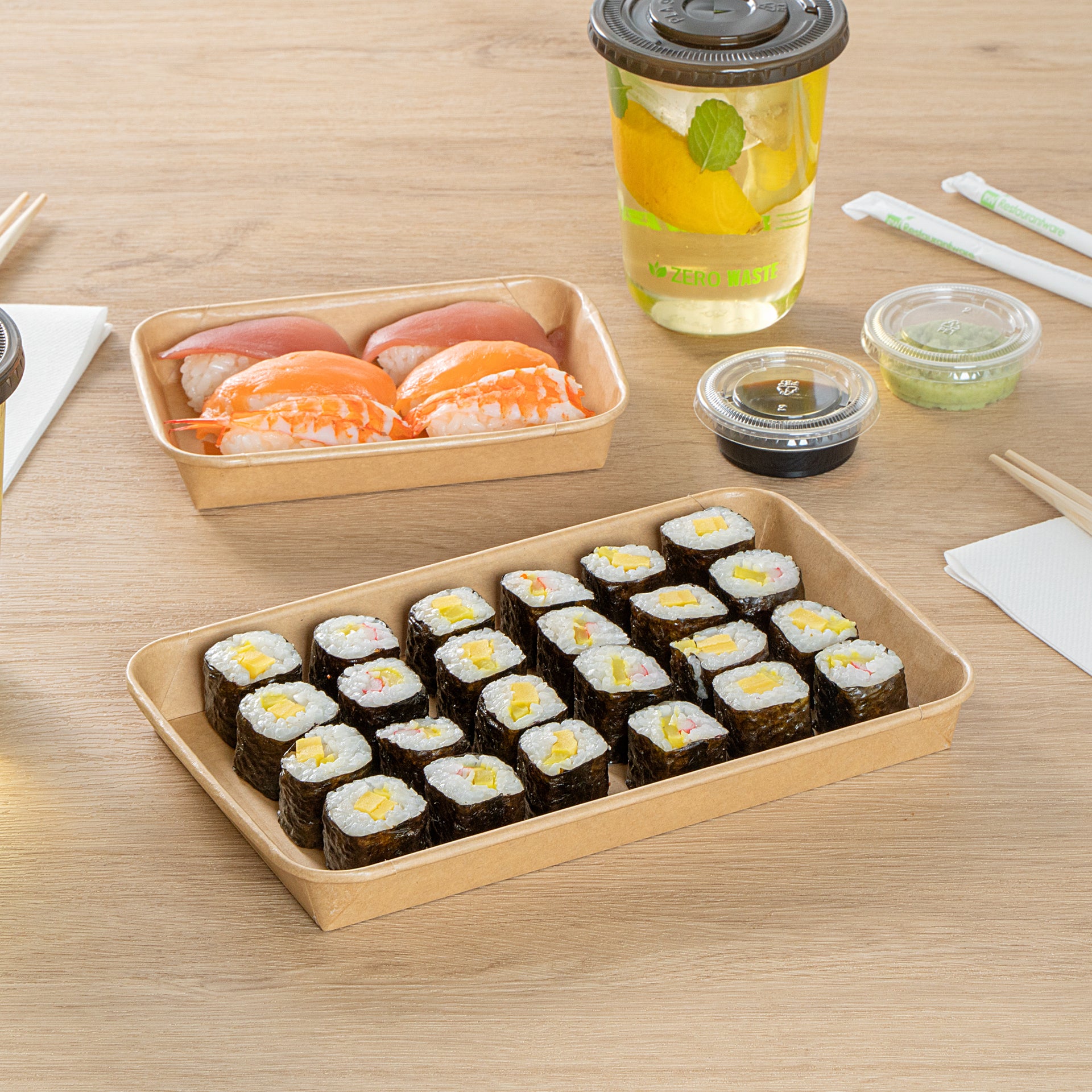 Matsuri Vision 20 oz Rectangle Kraft Paper Sushi Container - 9 1/2" x 6 ...