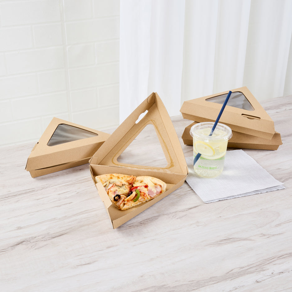 Eco Tek Kraft Paper Corrugated Pizza Slice Box - Clamshell, with PLA ...
