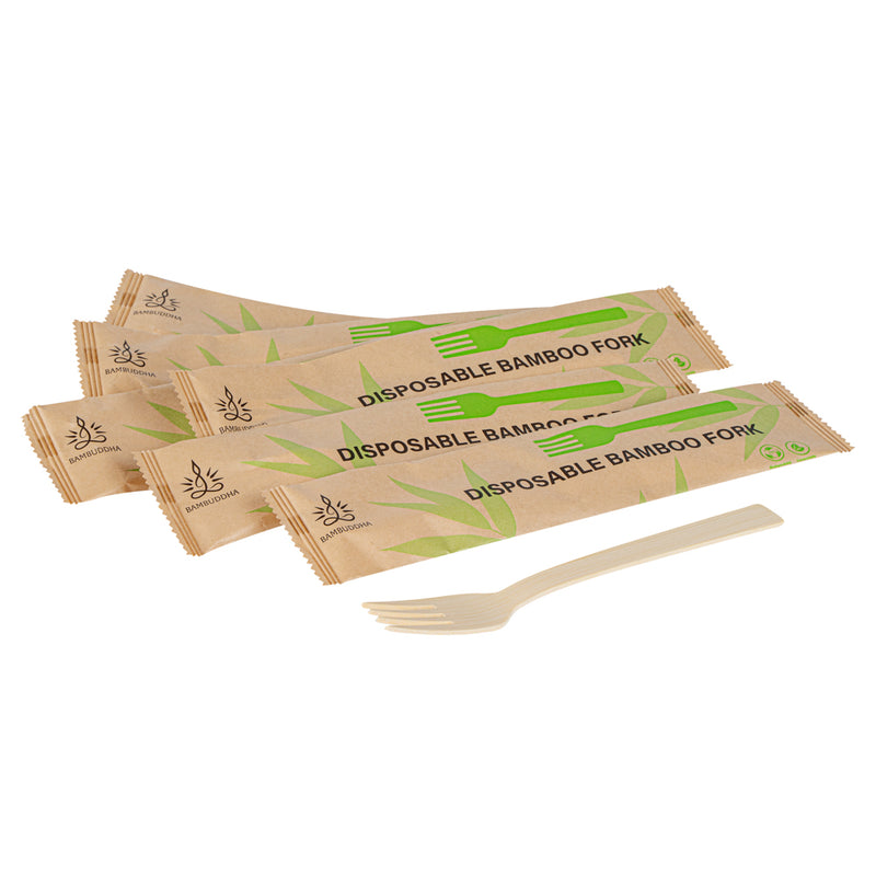 Bambuddha Natural Bamboo Disposable Fork - with Kraft Paper Pouch - 7 ...