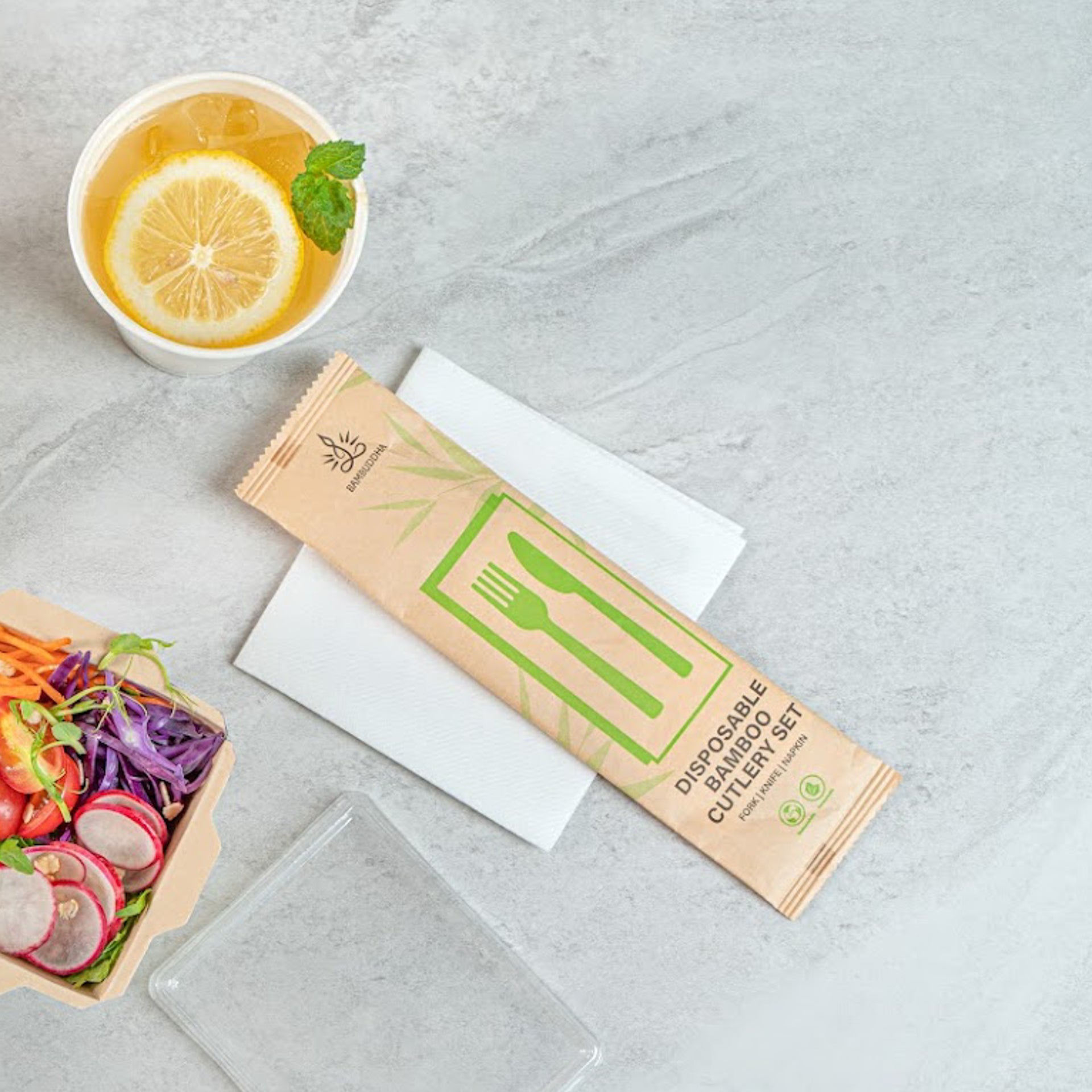Bambuddha Natural Bamboo Disposable Cutlery Set - with Kraft Paper ...