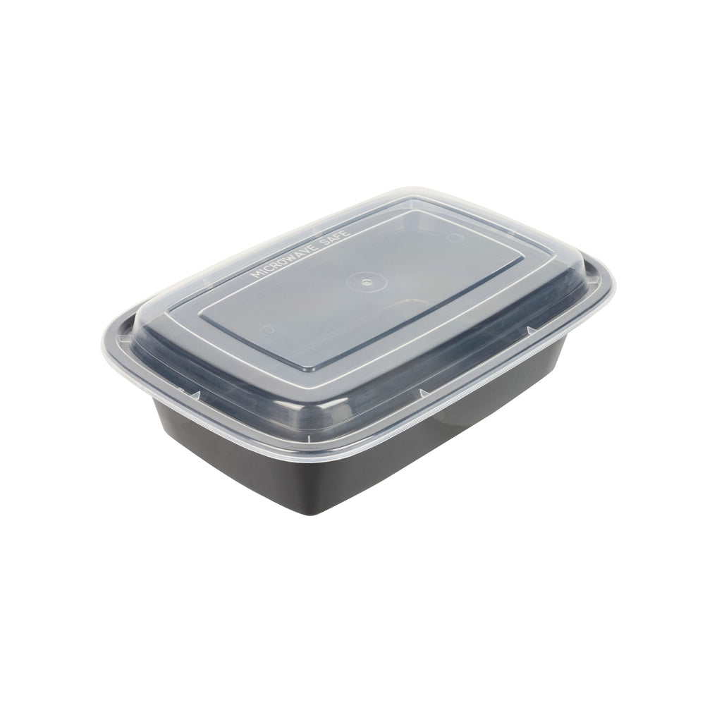 Asporto 38 oz Rectangle Black Plastic To Go Box - with Clear Lid, Microwavable - 8 3/4" x 6" x 2 ...