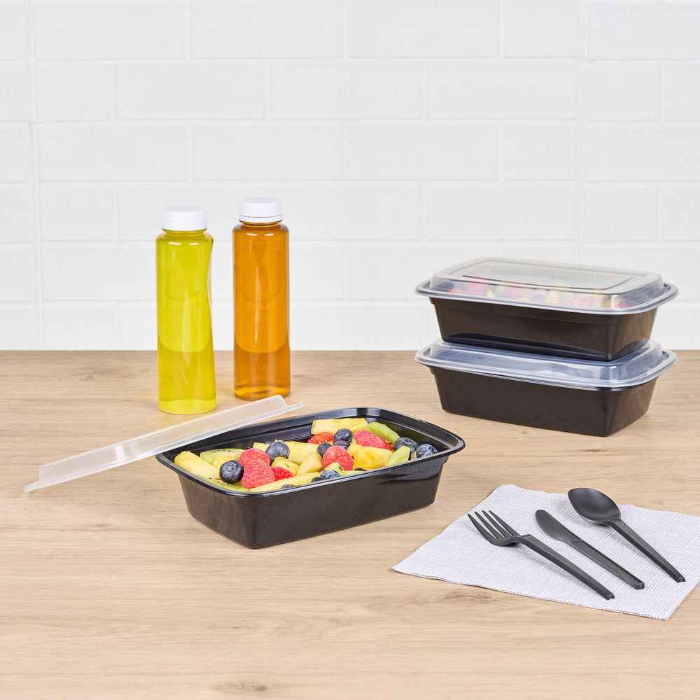 Asporto 38 oz Rectangle Black Plastic To Go Box - with Clear Lid ...