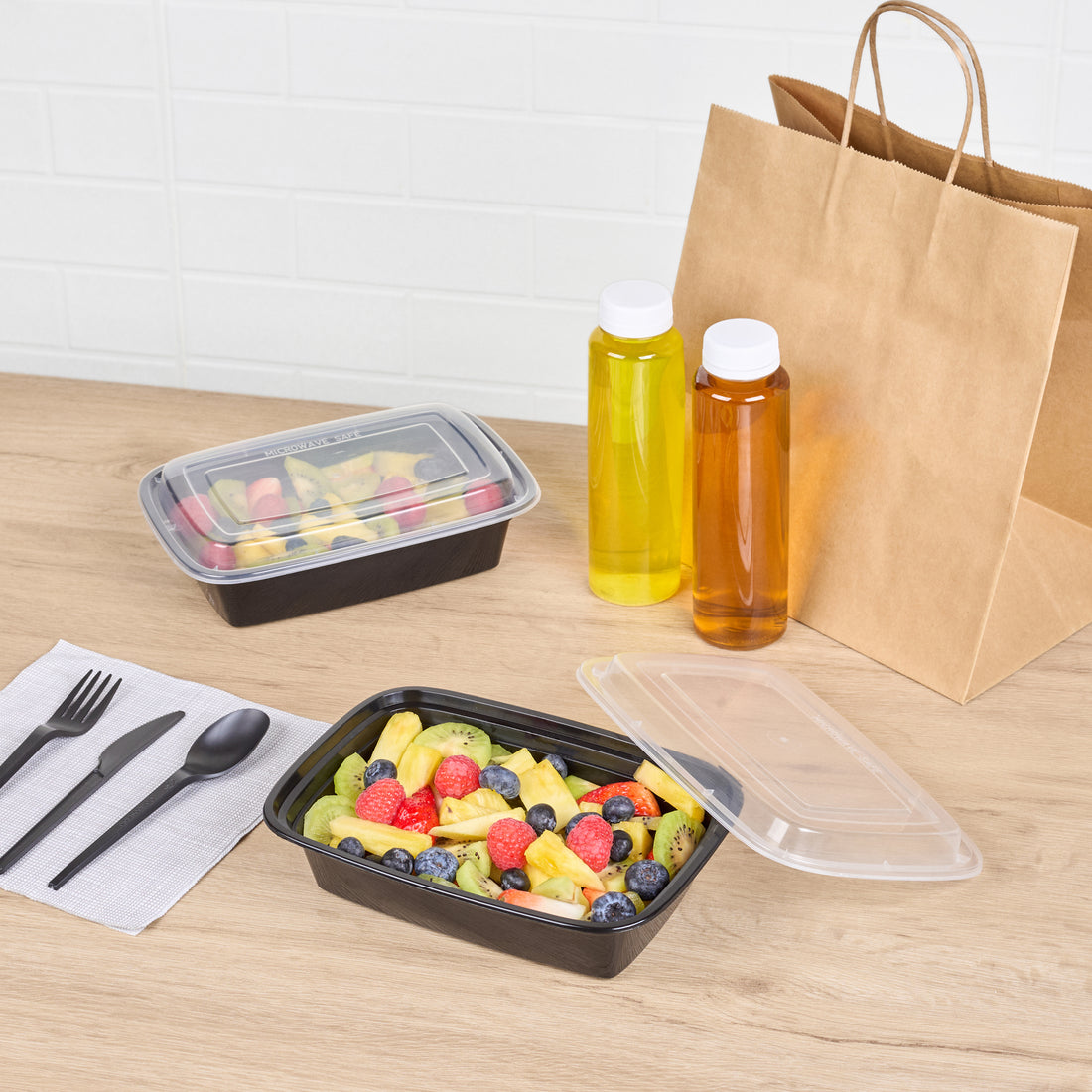Asporto 38 oz Rectangle Black Plastic To Go Box - with Clear Lid ...