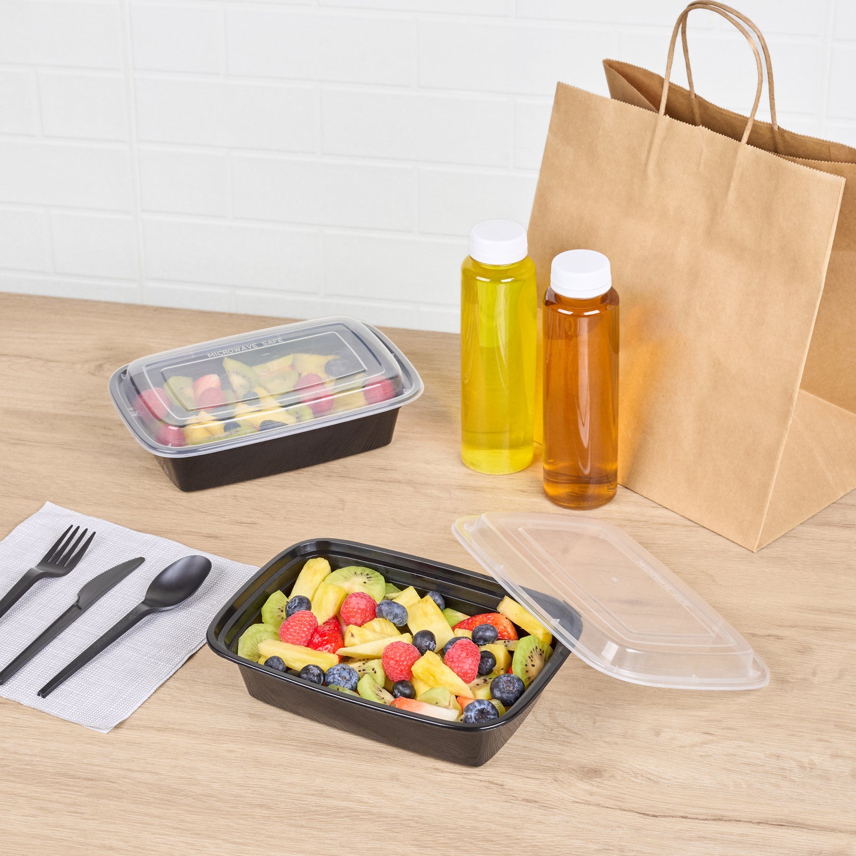 Asporto 38 oz Rectangle Black Plastic To Go Box - with Clear Lid ...