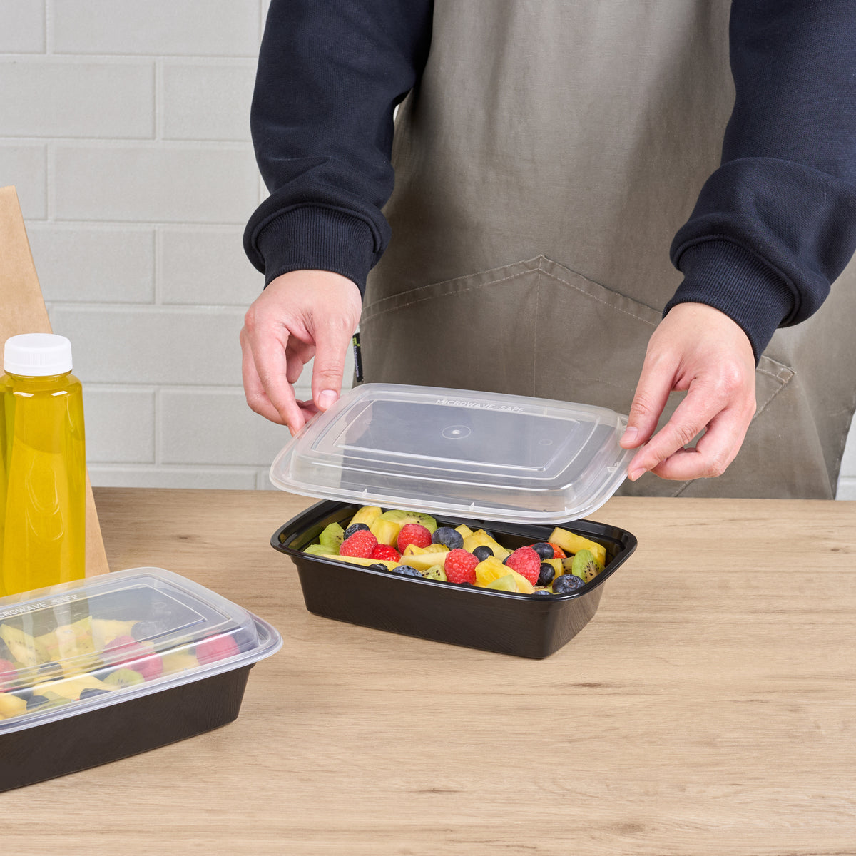 Asporto 38 oz Rectangle Black Plastic To Go Box - with Clear Lid ...