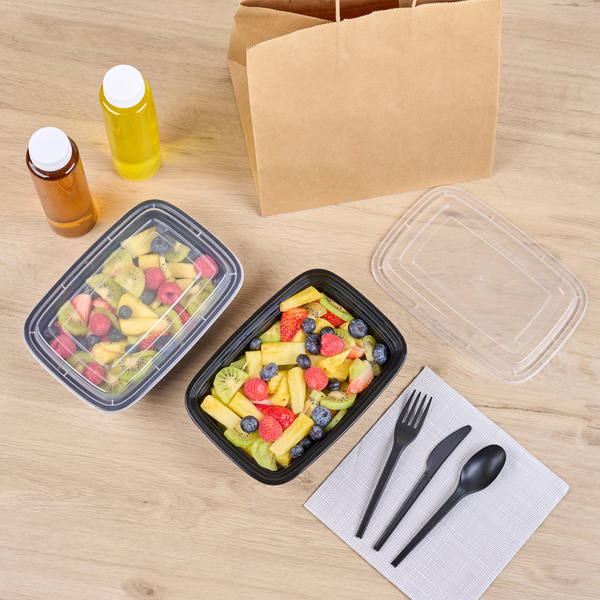 Asporto 38 oz Rectangle Black Plastic To Go Box - with Clear Lid ...