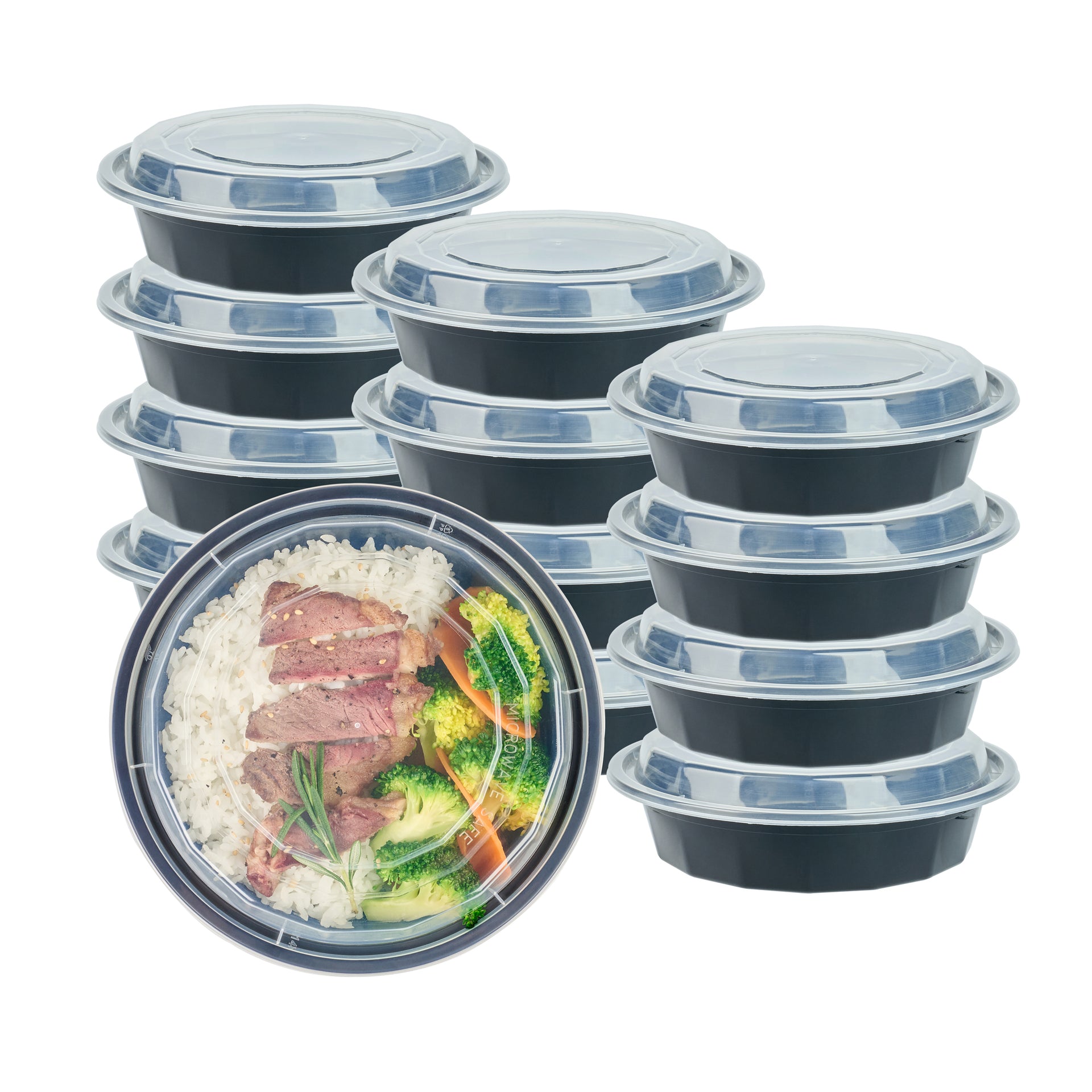 Asporto 24 oz Round Black Plastic To Go Box - with Clear Lid ...