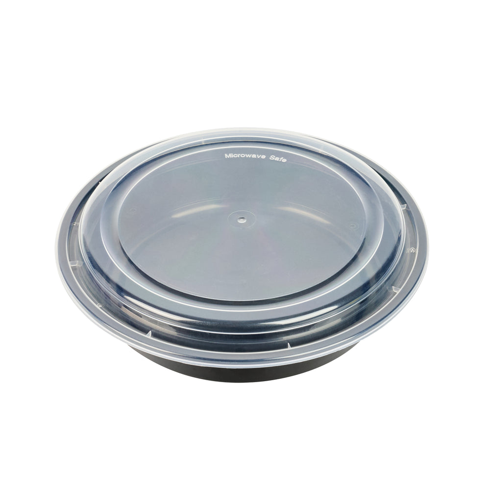 Asporto 48 oz Round Black Plastic To Go Box - with Clear Lid ...