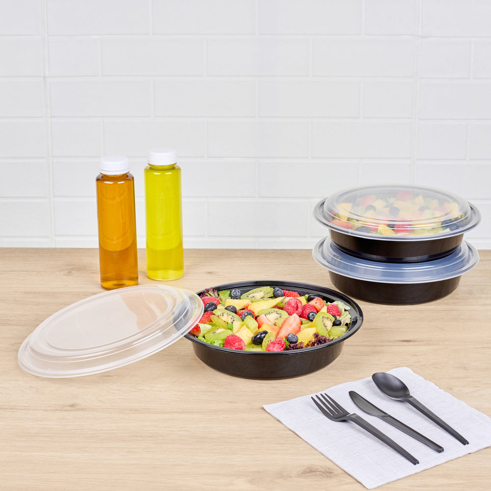 Asporto 48 oz Round Black Plastic To Go Box - with Clear Lid ...
