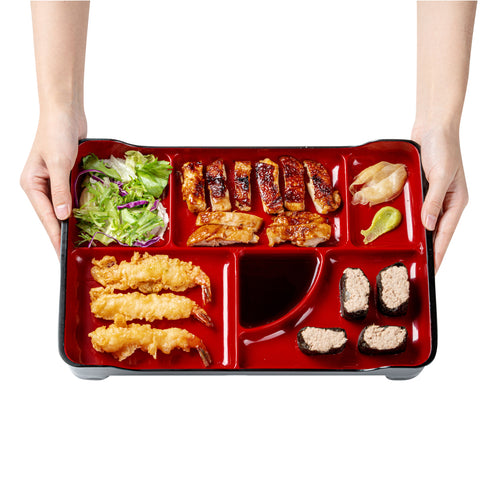 Bento Tek Black and Red Japanese Style Bento Plate - 5 Compartments ...