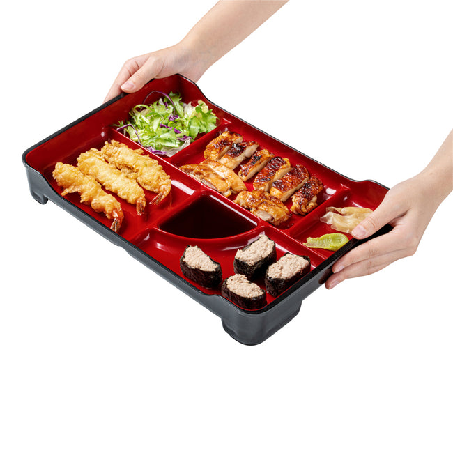 Bento Tek Black and Red Japanese Style Bento Plate - 5 Compartments ...