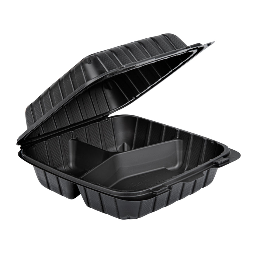 Thermo Tek 28 oz Black Mineral-Filled Plastic Clamshell Container - 3 ...
