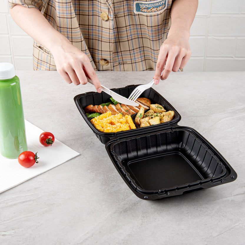 Thermo Tek 28 oz Black Mineral-Filled Plastic Clamshell Container - 3 ...