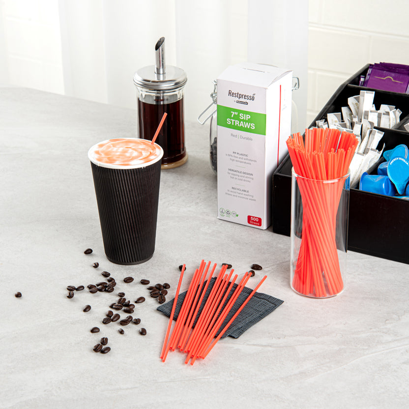 Restpresso Red Plastic Coffee Stirrer / Sip Straw - 7" - 5000 count box