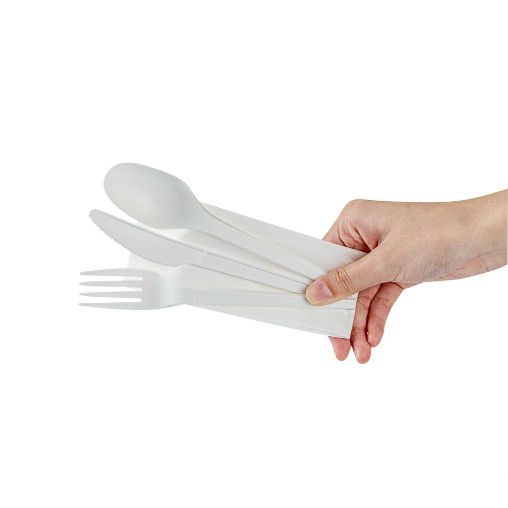Basic Nature White CPLA Plastic Cutlery Set - Compostable Wrapper ...