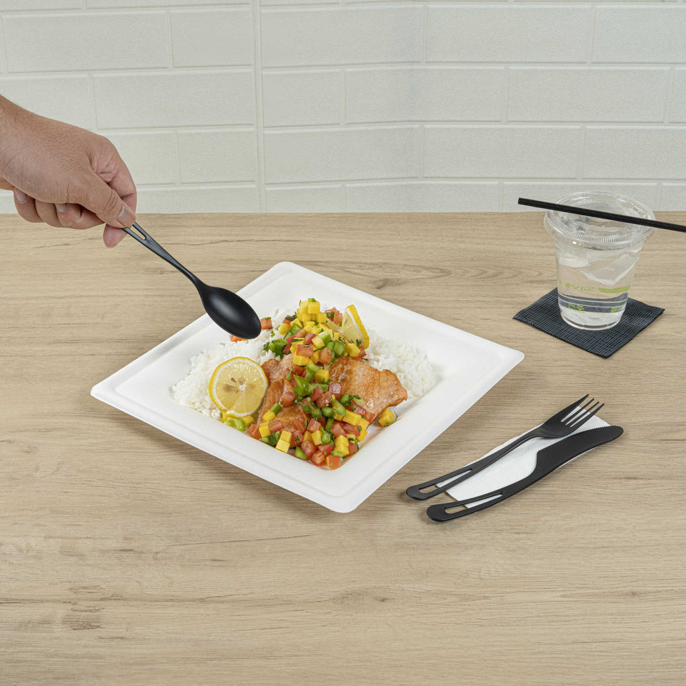 Basic Nature Black CPLA Plastic Cutlery Set - Compostable Wrapper ...