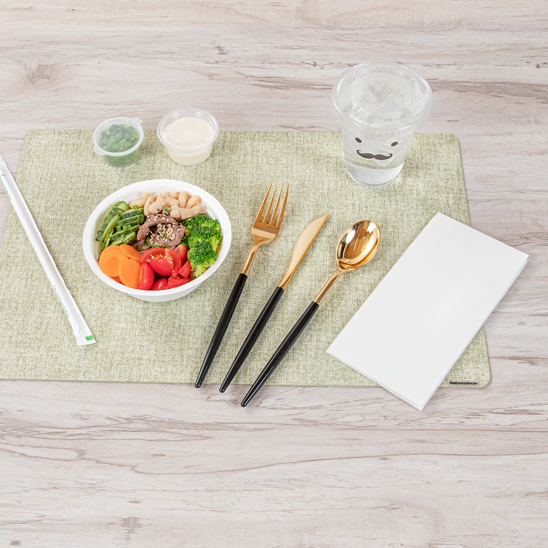 Moderna Gold Plastic Cutlery Set - with Black Handle - 7 1/2" - 60 ...