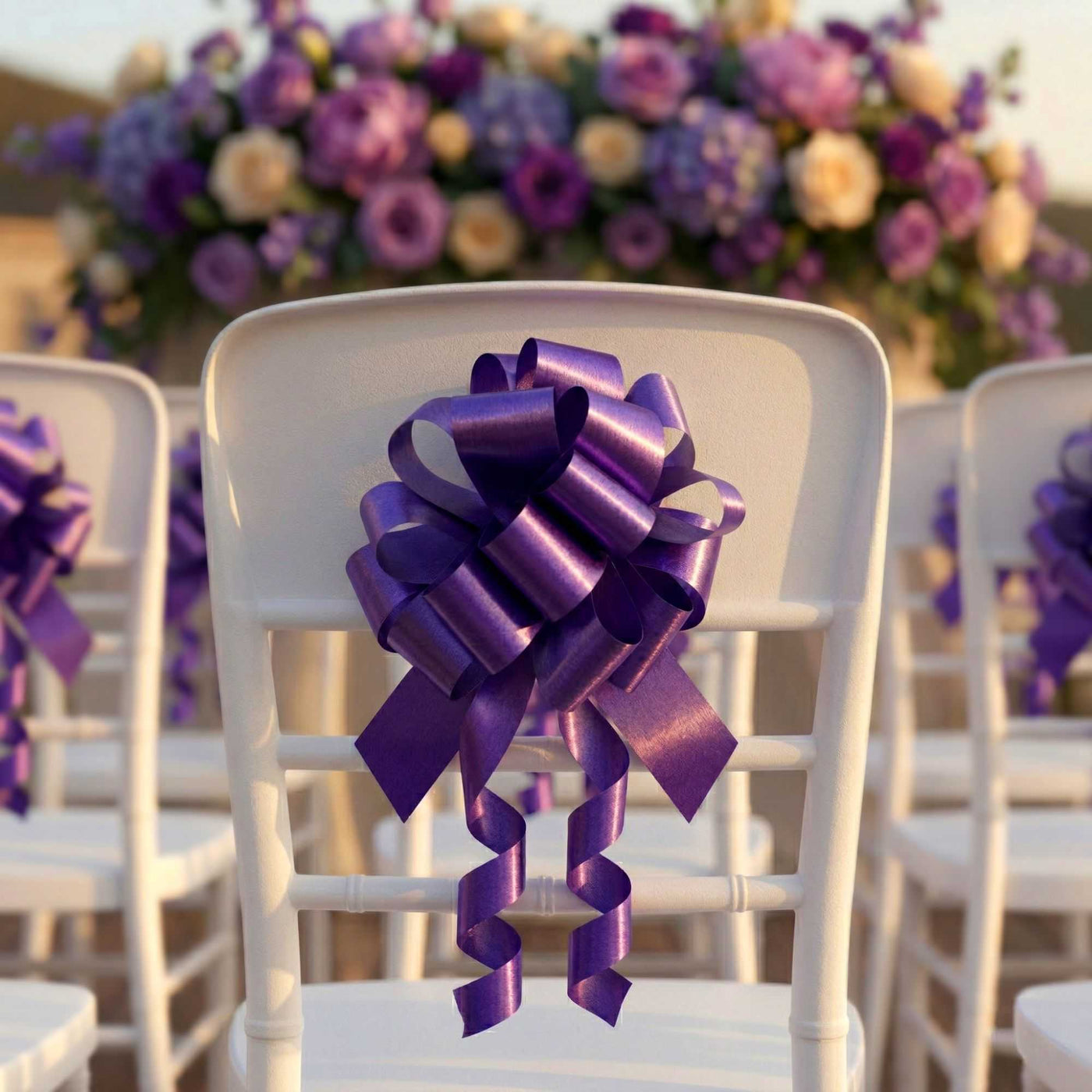 Gift Tek Purple Plastic Flora Satin Pull Bow - 5 1/2" - 1000 count box