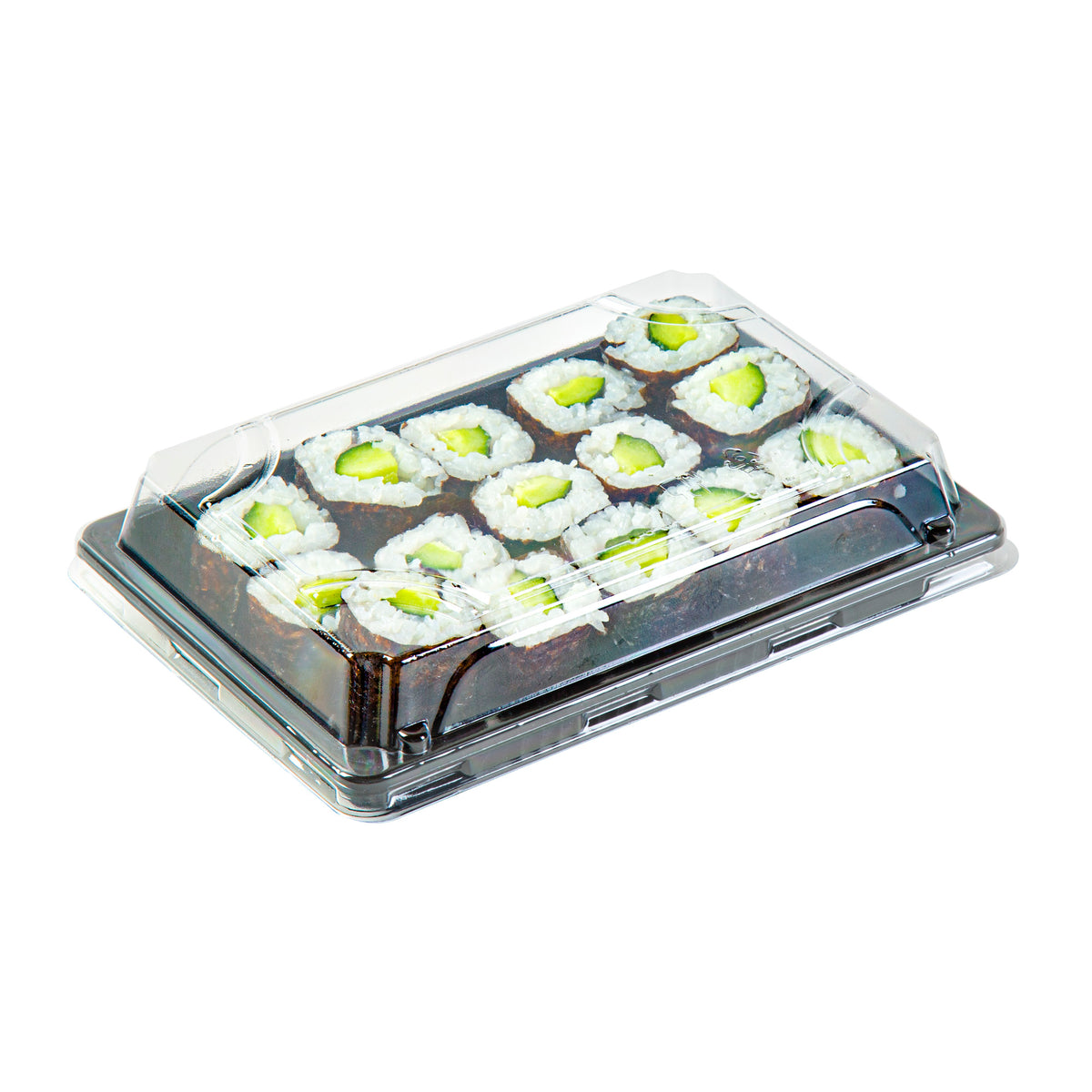 Roku Rectangle Black Plastic Take Out Sushi Tray - with Clear Lid - 6 1 ...