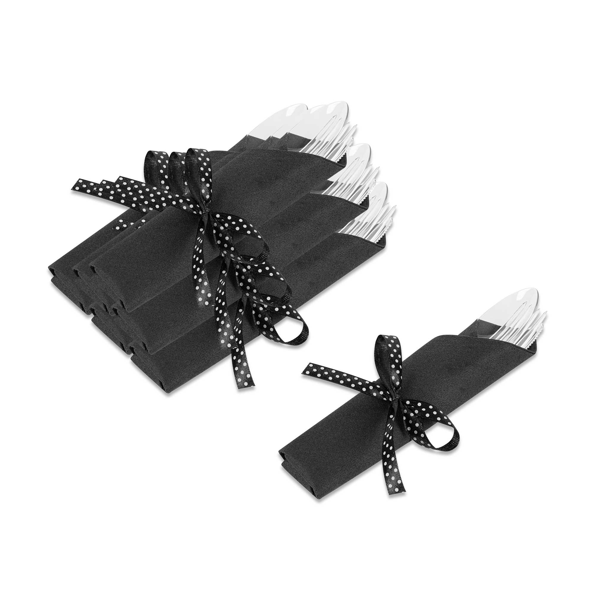 Moderna Clear Plastic Cutlery Set - with Black Napkin, Polka Dot Ribbon ...