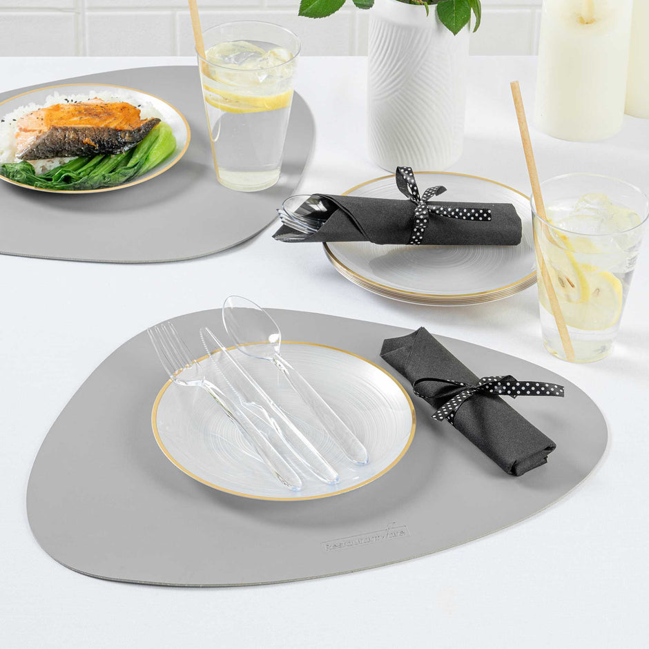 Moderna Clear Plastic Cutlery Set - with Black Napkin, Polka Dot Ribbon ...