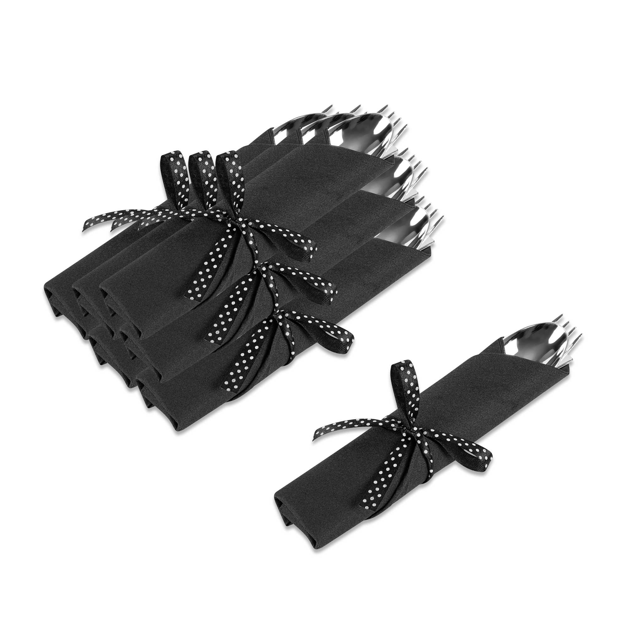Argento Silver Plastic Cutlery Set - with Black Napkin, Polka Dot ...